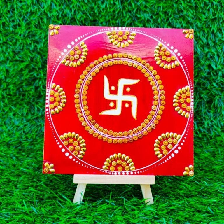 Aipan Art Swastik Painting with Wooden Easel – Handcrafted Kumaoni ...